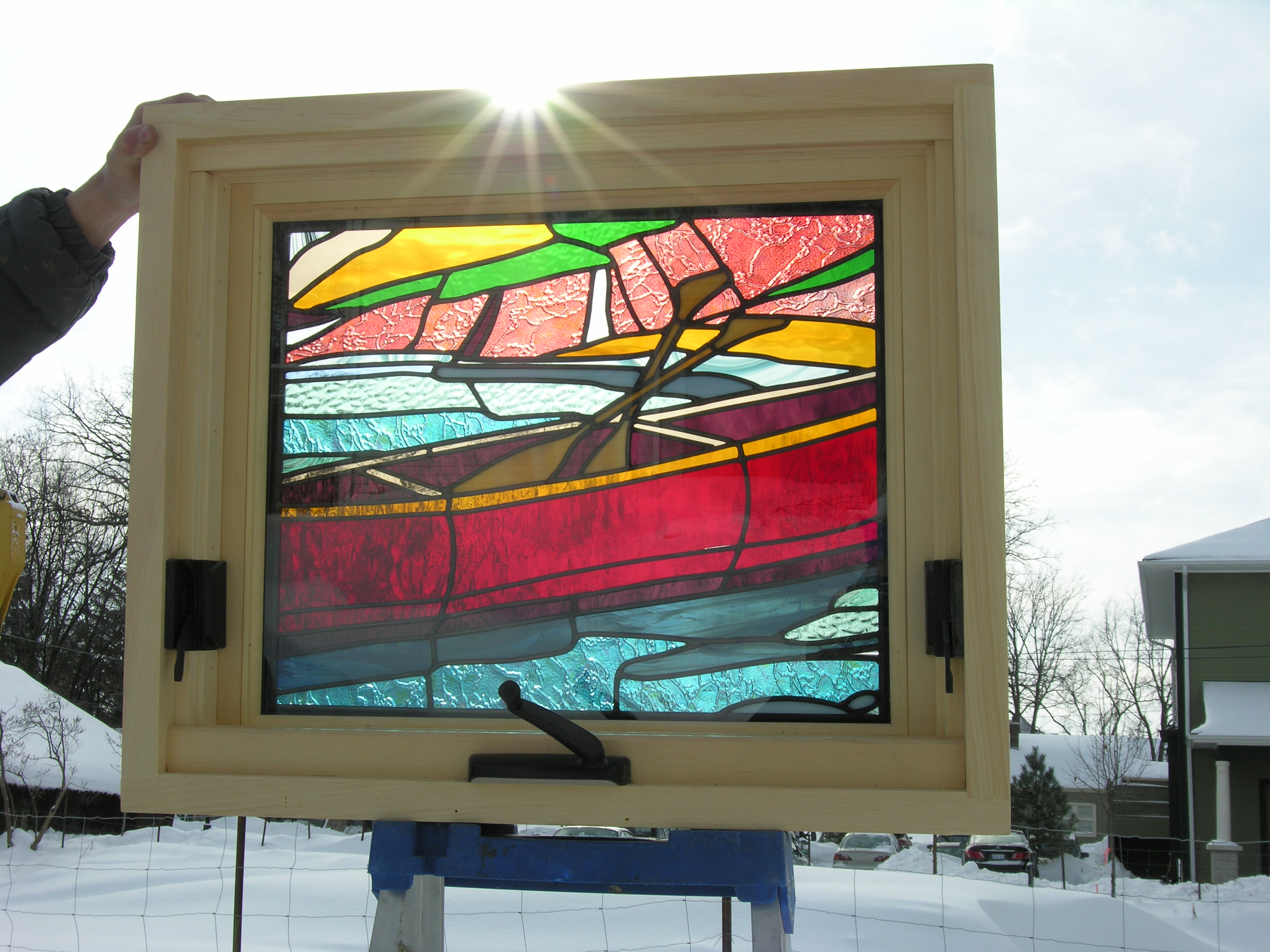 Custom Stained Glass Awning Wood Window - Fieldstone Windows