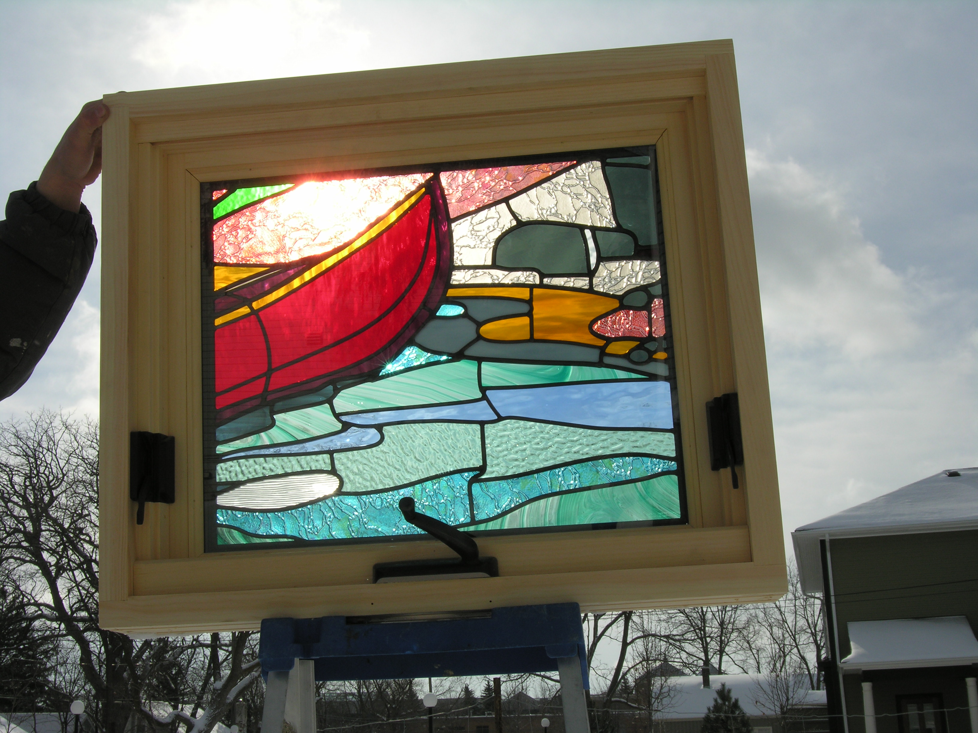Custom Stained Glass Awning Wood Window | Fieldstone Windows